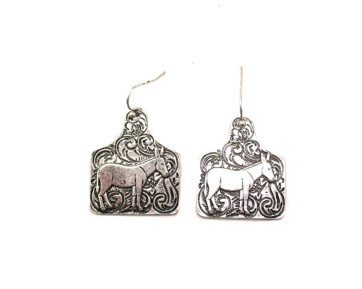 Western Cattle Tag Donkey Etched Earrings – SNOWINGWEST