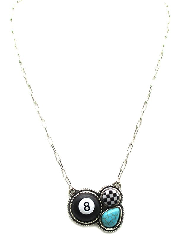 Western 8 Ball Checker Turquoise Necklace – SNOWINGWEST